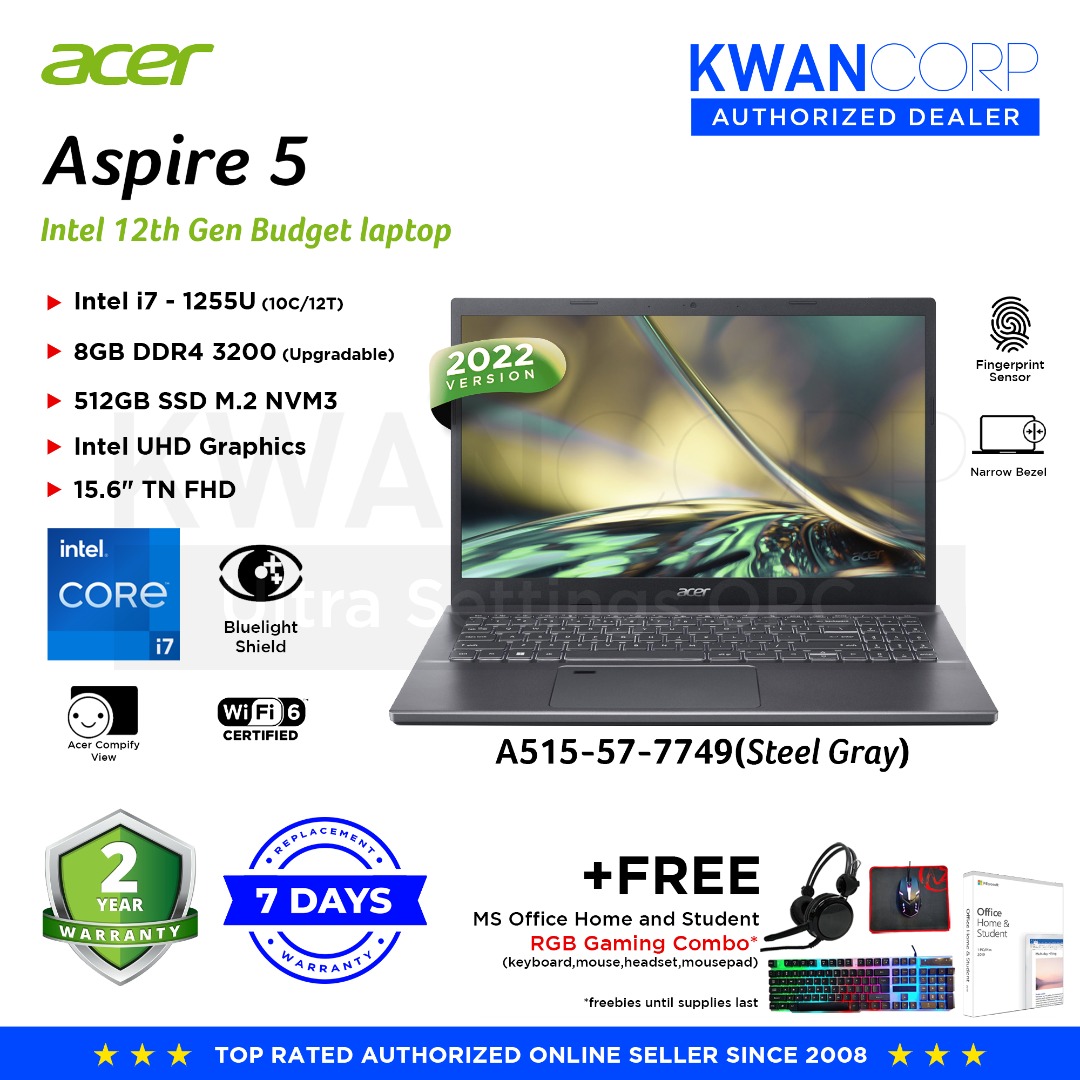 Acer Aspire 5 A515-57-7749 Intel i7 - 1255U 8GB RAM Intel UHD Graphics ...