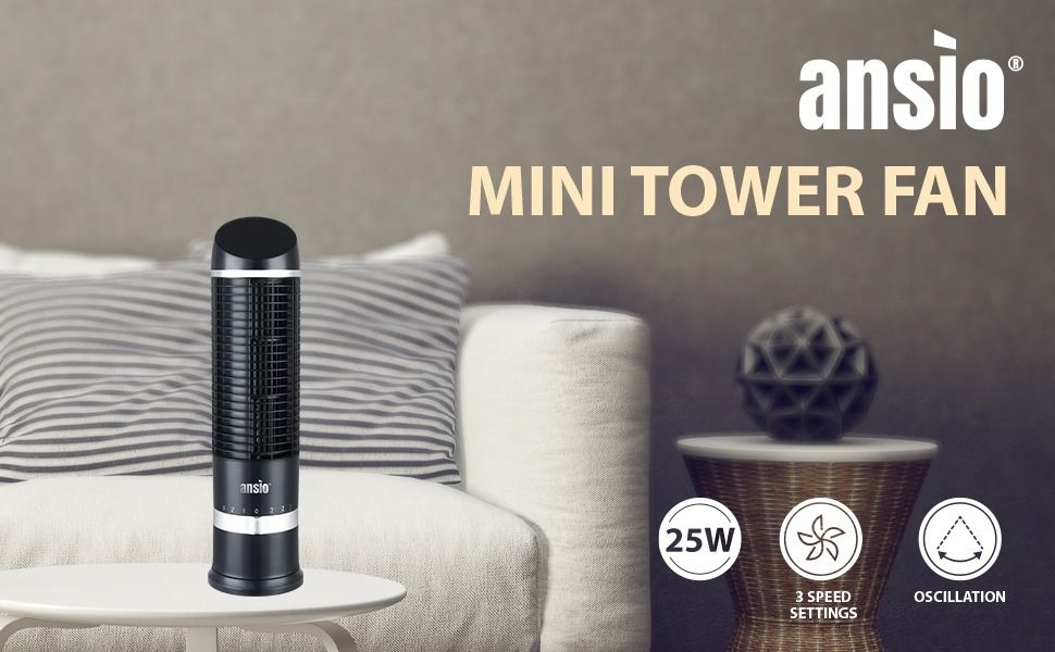 ANSIO Desktop Mini Tower fan, 16 inch Oscillating Fan with 3 Speed ...