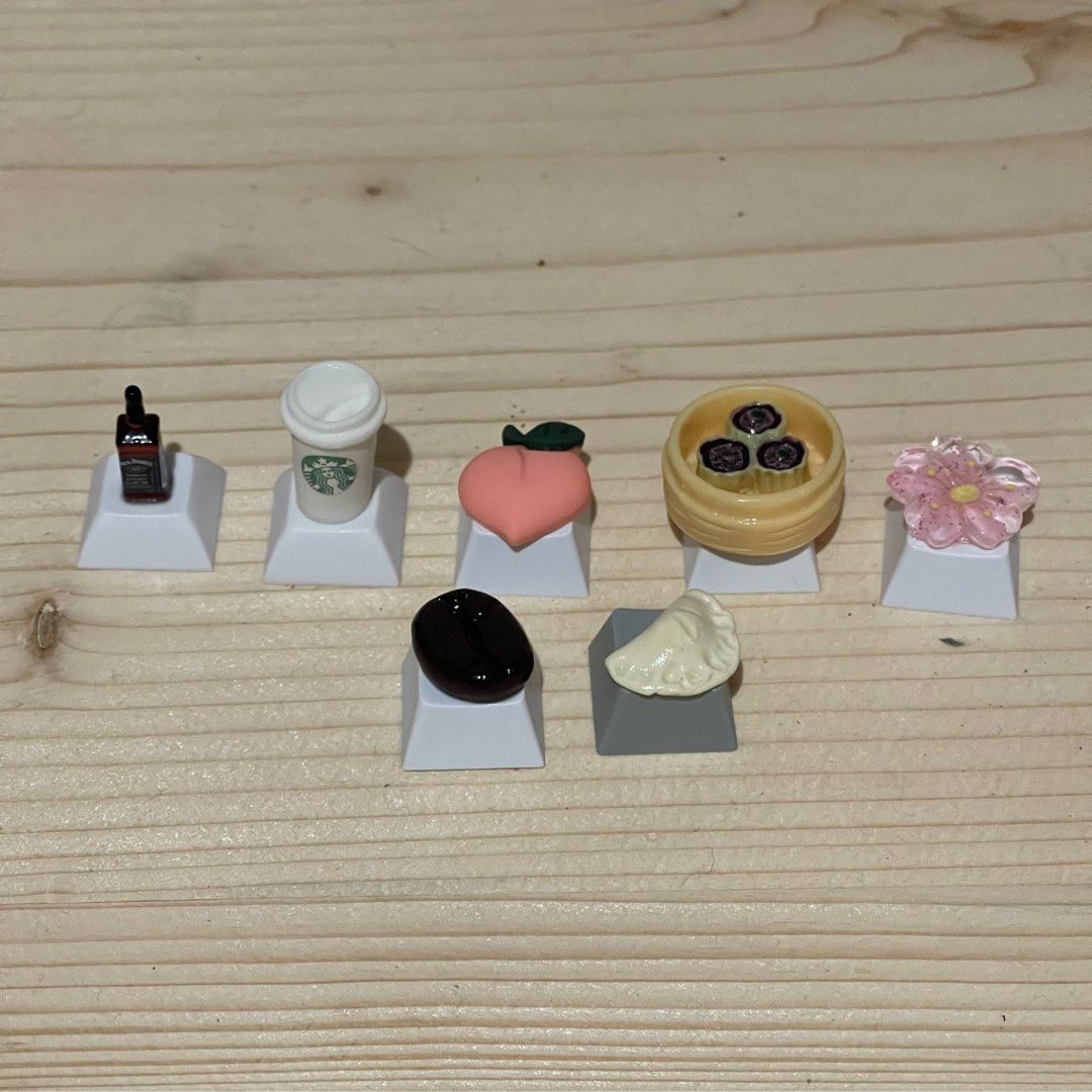 Assorted keycaps - Jack Daniel, Starbucks, Peach, Siomai, Pink flower ...