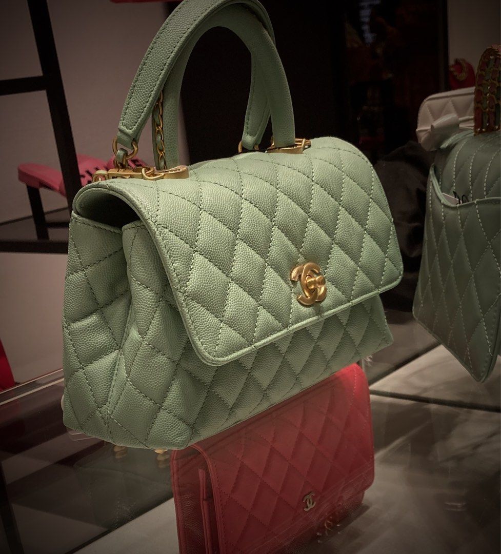 Chanel Mint Green Caviar Top Handle, Luxury, Bags & Wallets on Carousell