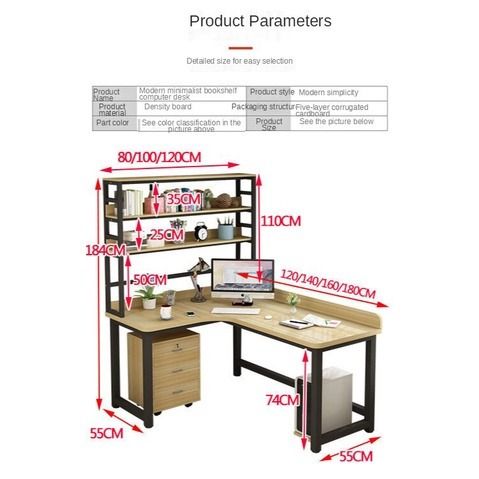Corner Study Table With Bookshelf Combination Computer Table ...