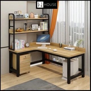 Corner Study Table With Bookshelf Combination Computer Table ...