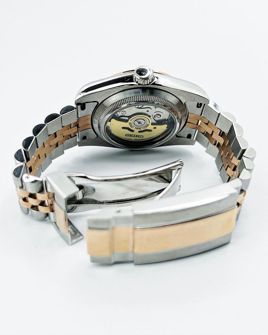 Custom Seiko Mod 36mm 2-Tone Rose Gold Fluted Double Diamond DateJust ...