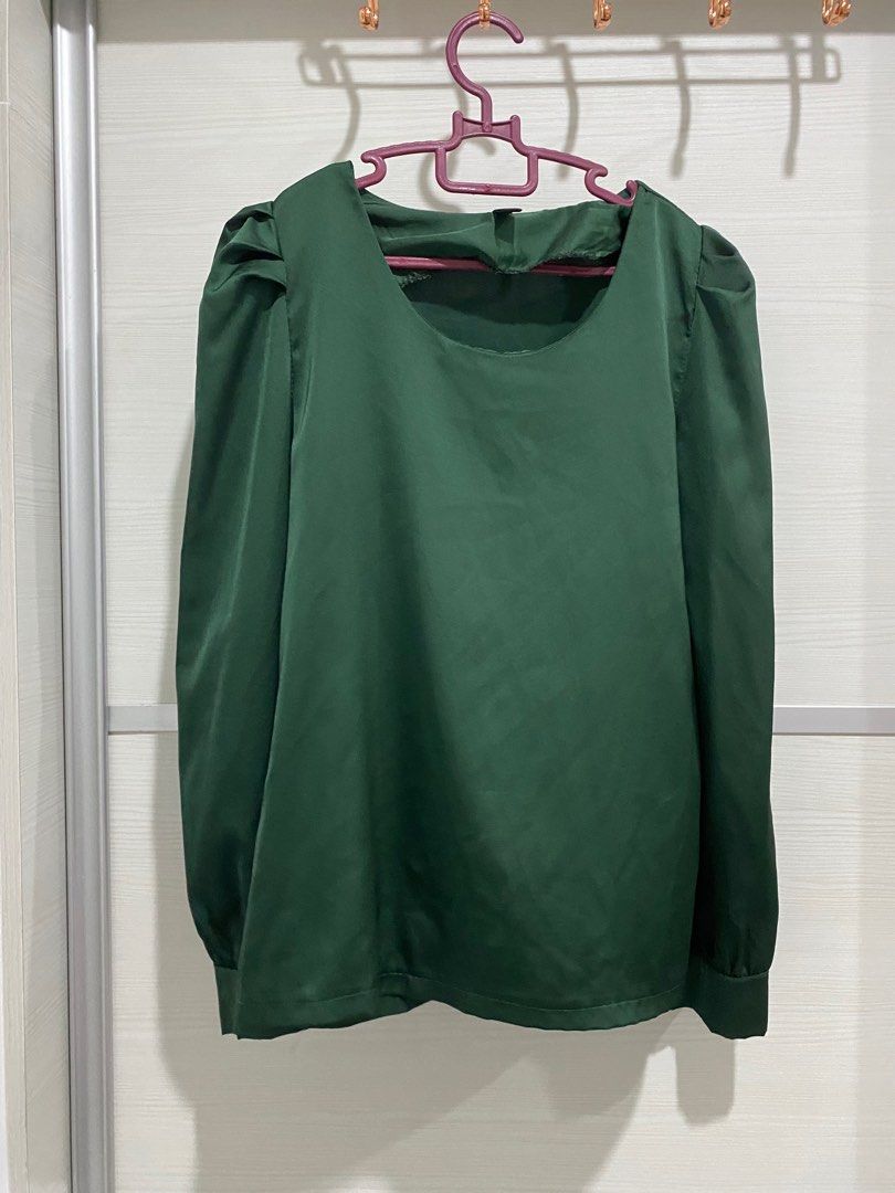 Emerald green blouse, Women's Fashion, Tops, Blouses on Carousell
