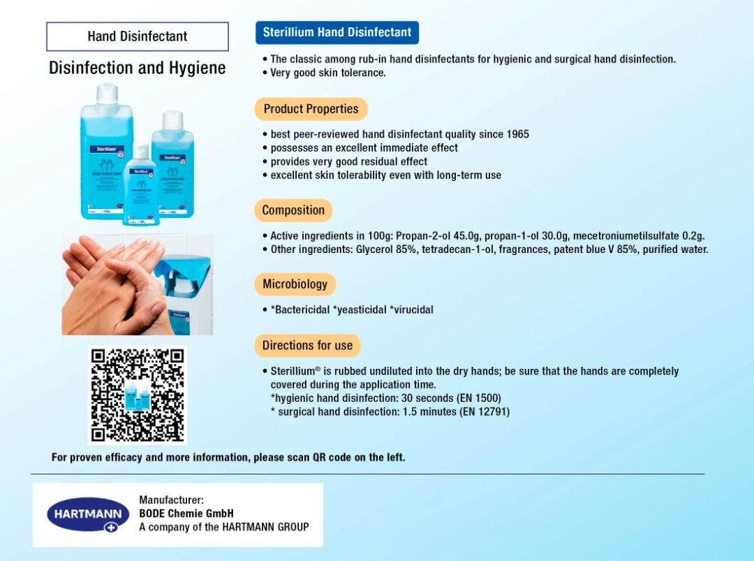 Hartmann Sterillium Hand Disinfectant Sanitiser (100ml/500ml/1000ml ...