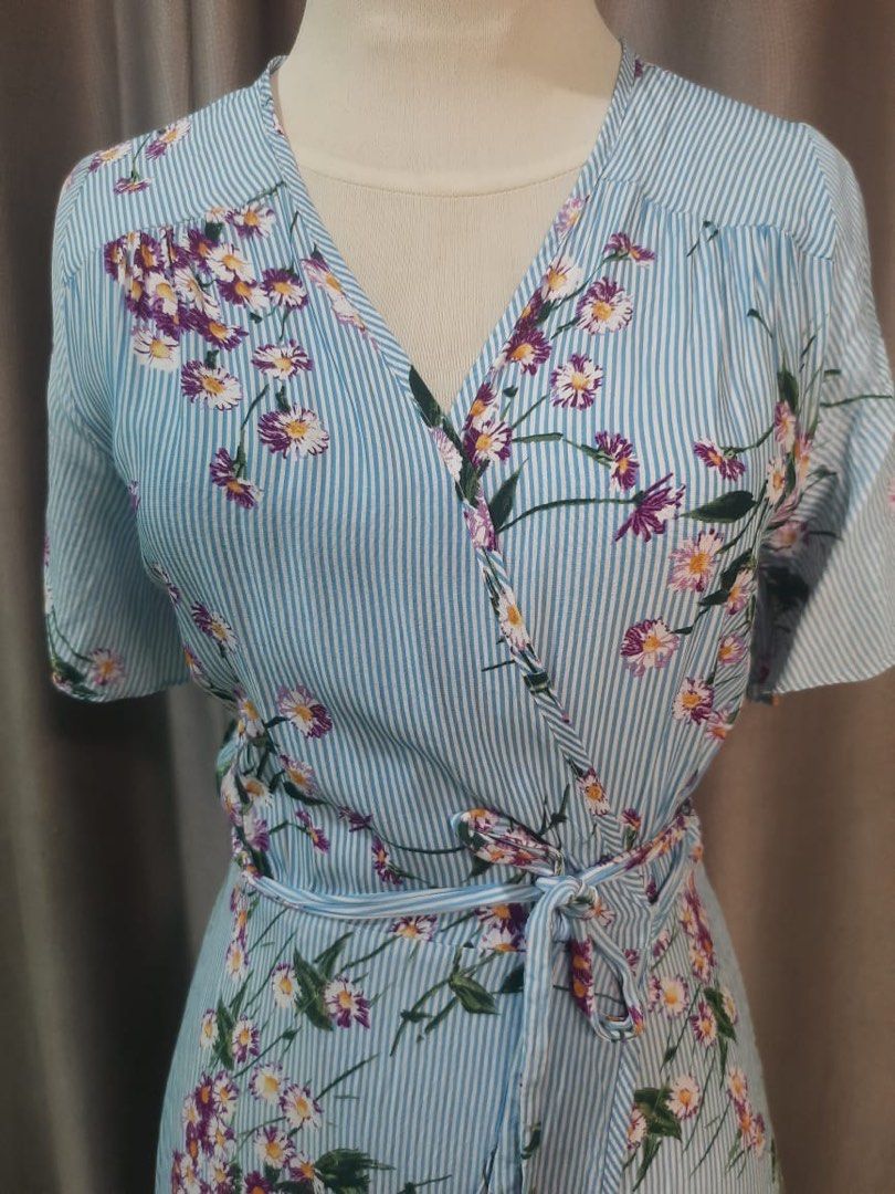 Korean Flower Dress Model Kimono Lilit, Fesyen Wanita, Pakaian Wanita ...