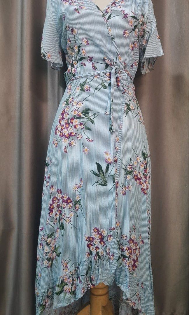 Korean Flower Dress Model Kimono Lilit, Fesyen Wanita, Pakaian Wanita ...