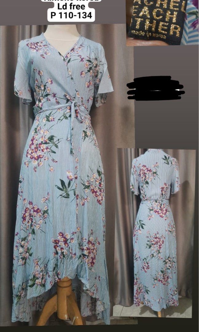 Korean Flower Dress Model Kimono Lilit, Fesyen Wanita, Pakaian Wanita ...