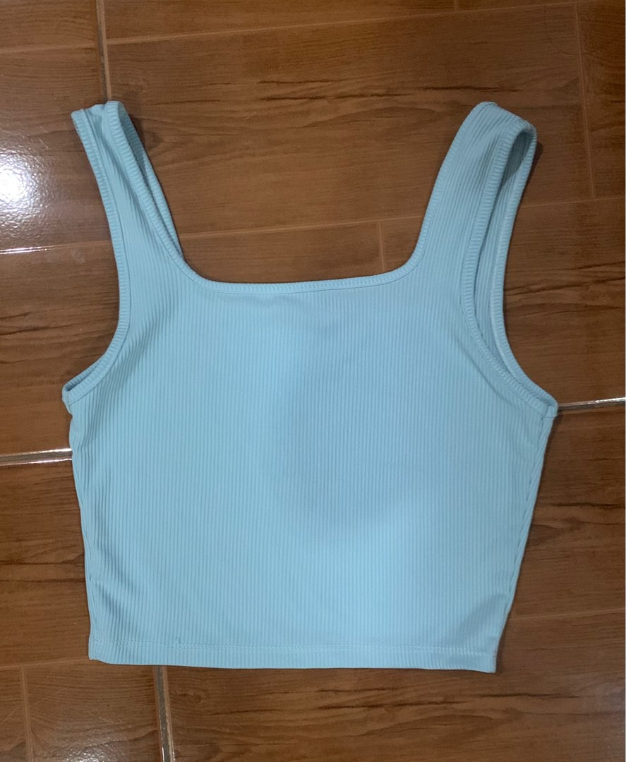 Light Blue Ribbed Tank Top, Women's Fashion, Tops, Sleeveless on Carousell