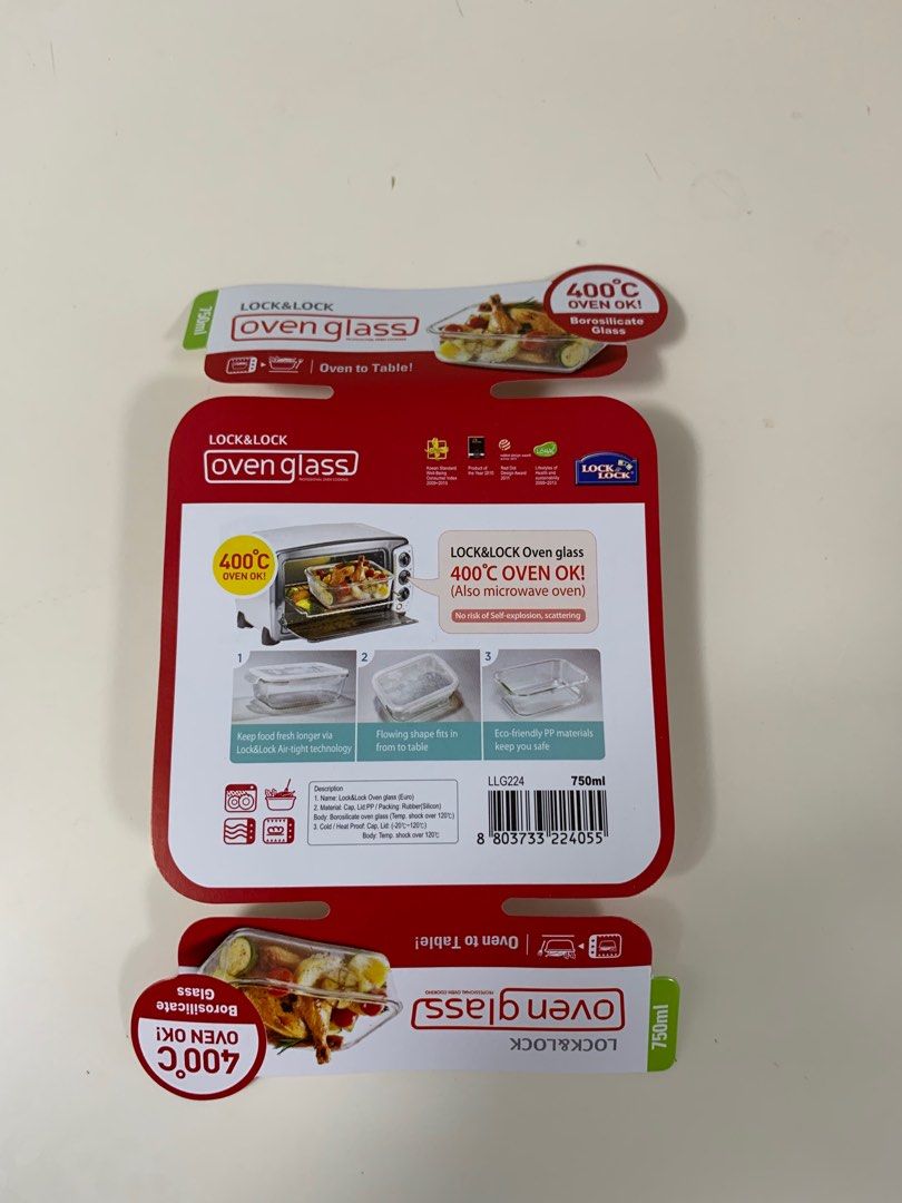 Lock and lock oven glass container 750ml, Furniture & Home Living ...