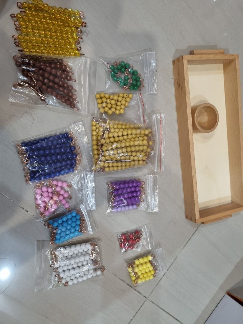 Montessori Mathematics Materials En Beads Set W/ Wood Trays N Mat Bank ...