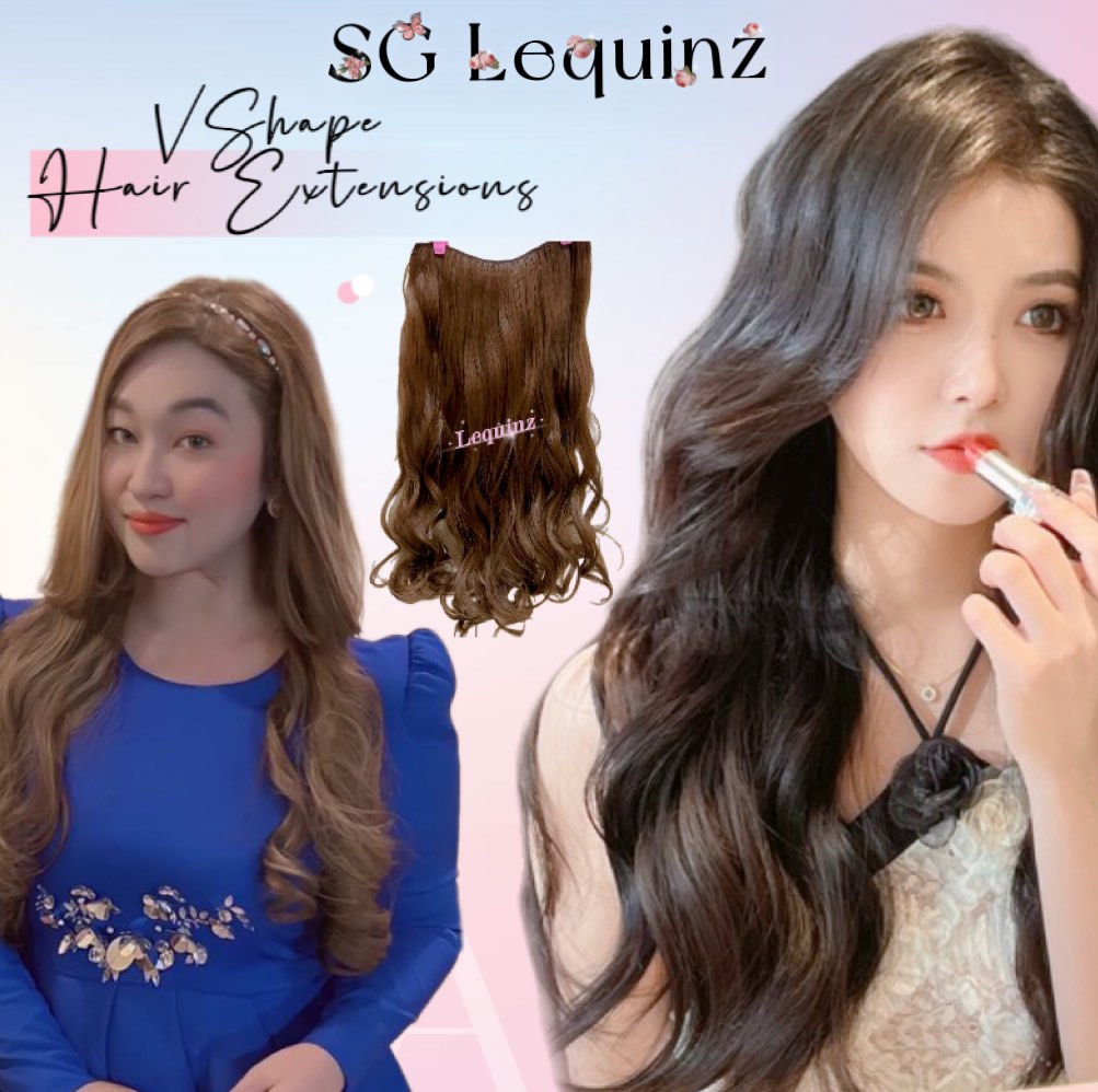 Natural Clip On V Shape Hair Extensions Thick Bouncy Wavy Curls 60cm ...