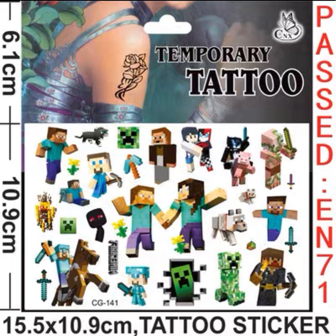 [Ready Stock] Minecraft Temporary Tattoo Stickers ~ Available in 2 ...