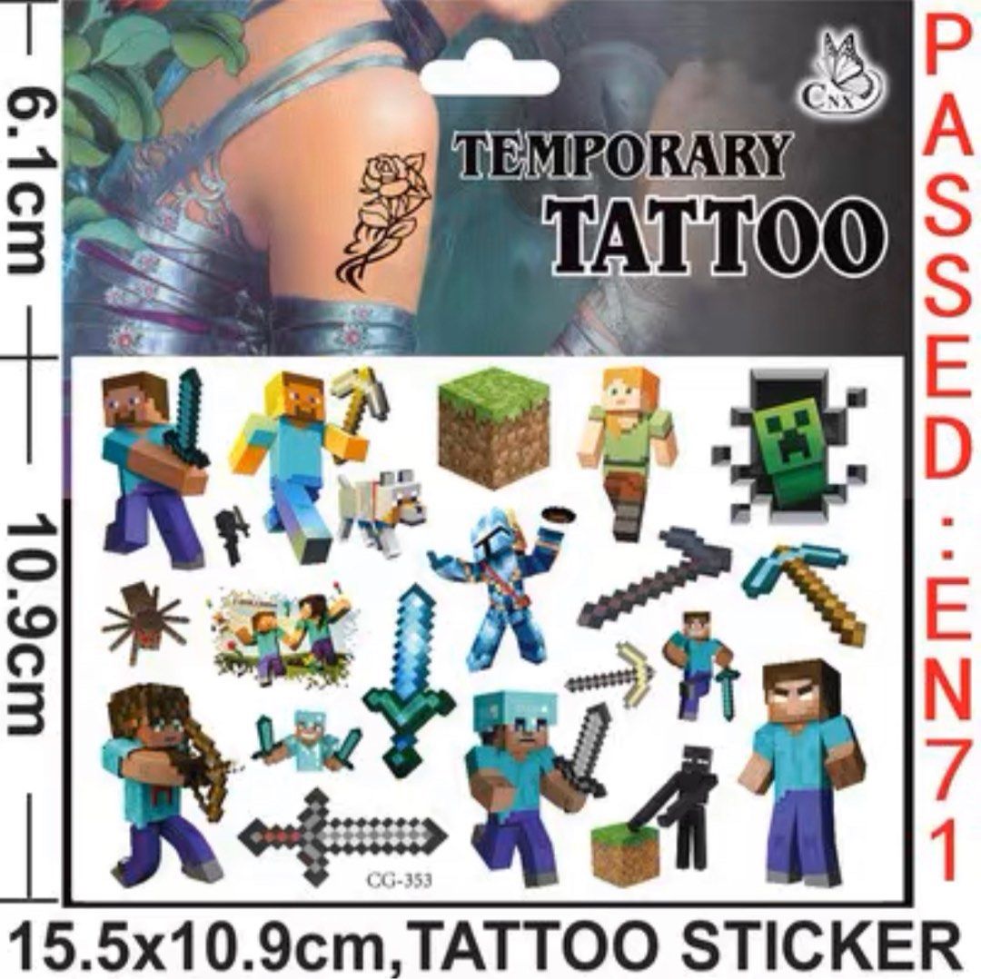 [Ready Stock] Minecraft Temporary Tattoo Stickers ~ Available in 2 ...