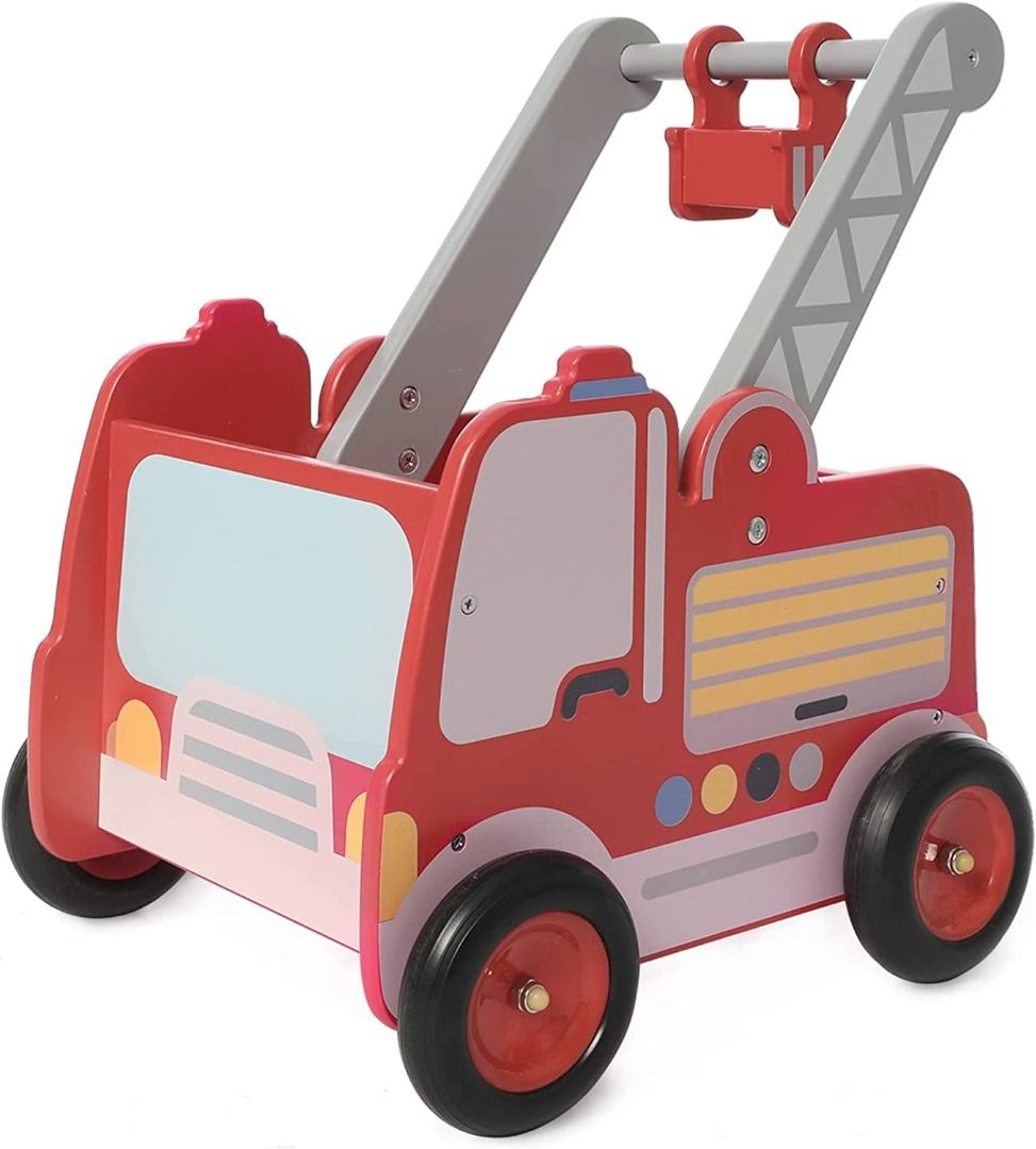 Red Fire Truck Wooden Baby Push Walker - 2-in-1 Toddler Push & Pull ...