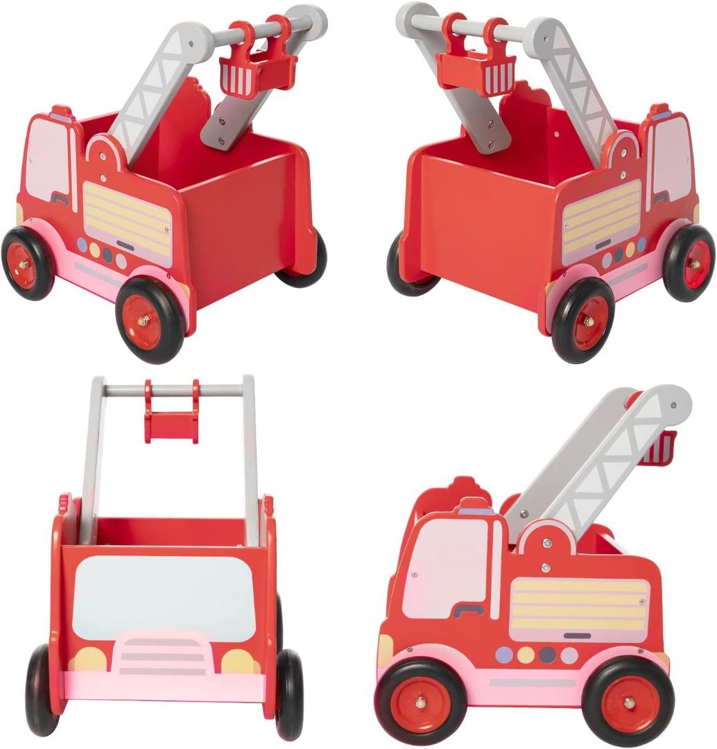Red Fire Truck Wooden Baby Push Walker - 2-in-1 Toddler Push & Pull ...