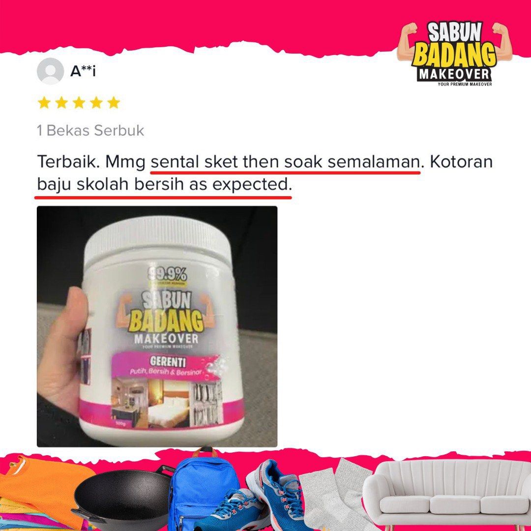 Sabun Badang Makeover Rendam Auto Bersih Karat, Tahi Lalat, Periuk ...