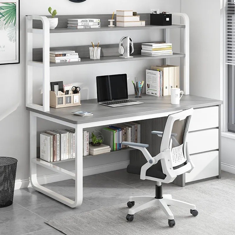 Simple Modern Study Desk With drawer Bookshelf Computer Desk Bookcase ...