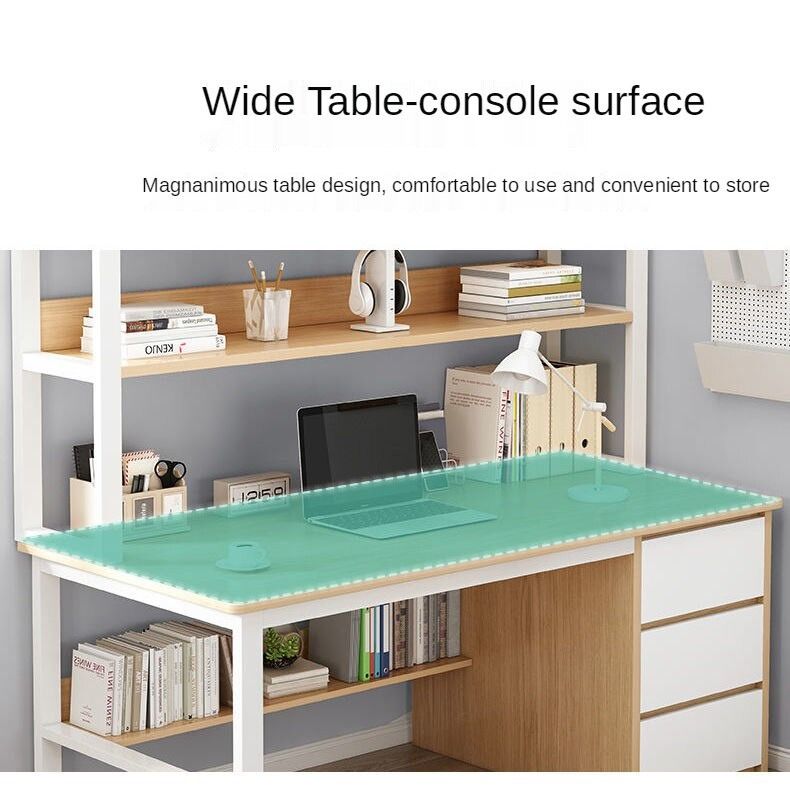 Simple Modern Study Desk With drawer Bookshelf Computer Desk Bookcase ...