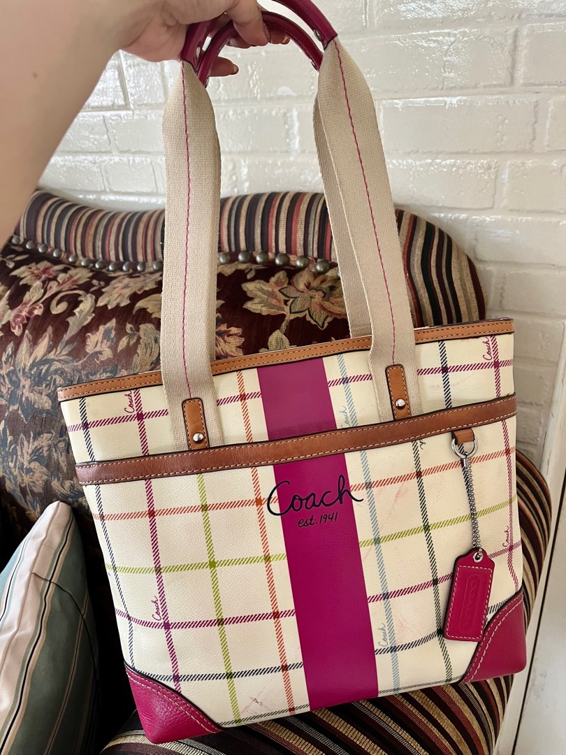 Super Sale!!! Authentic Coach Heritage Stripe Tattersall, Luxury, Bags ...