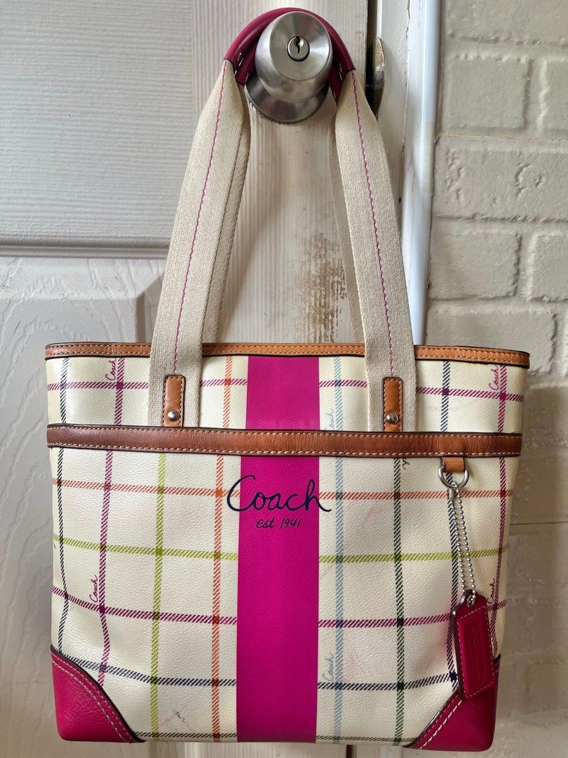 Super Sale!!! Authentic Coach Heritage Stripe Tattersall, Luxury, Bags ...