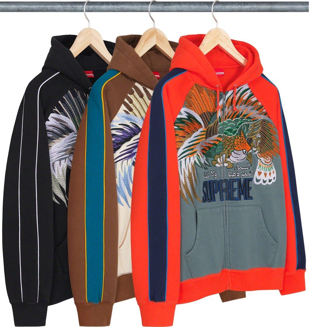 SUPREME FALCON RAGLAN ZIP UP HOODED SWEATSHIRT, Men's Fashion, Tops ...