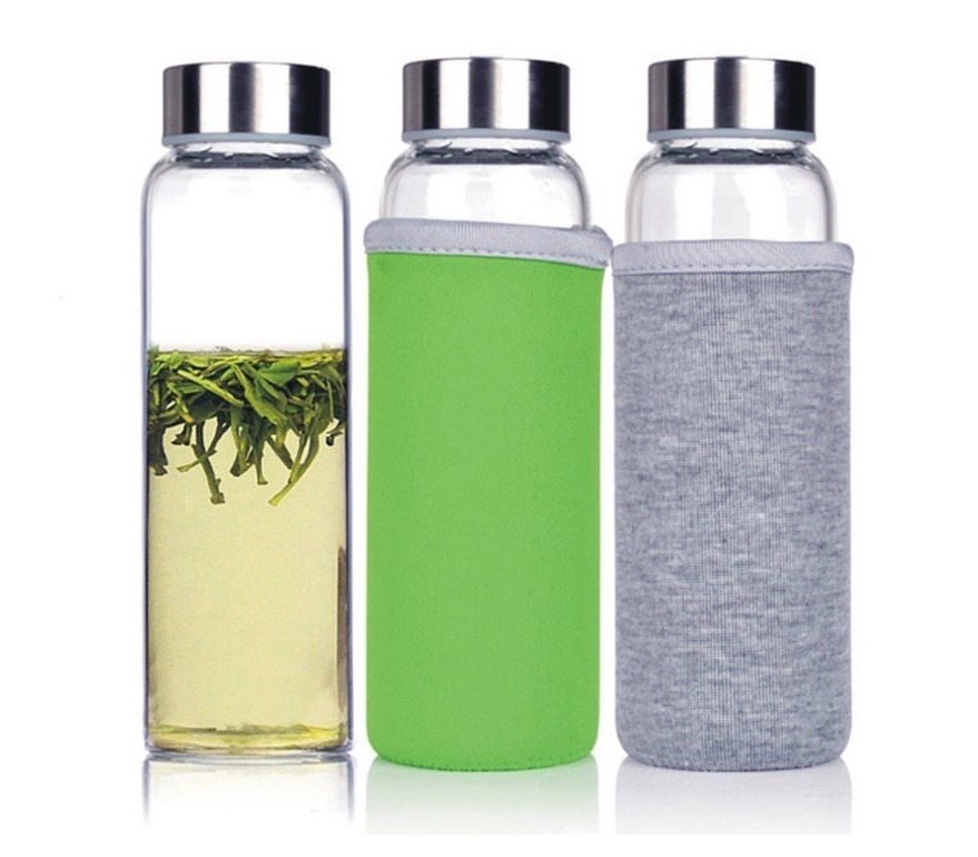 Tea Glass Water Bottle Healthy Drinking Water With Sleeve 550ml ...