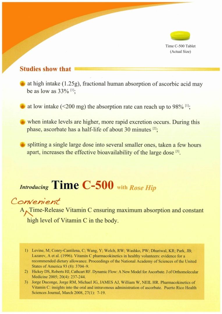 Time C-500 Vitamin C w/ Rose Hip Supplement Tablets 30's - 500mg Time ...