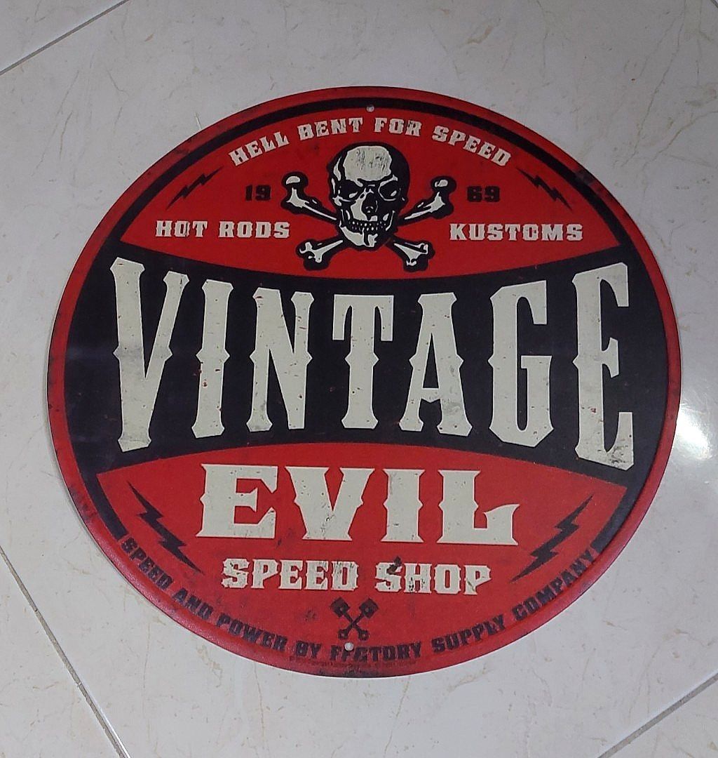Vintage evil speed shop metal sign board 12", Hobbies & Toys ...