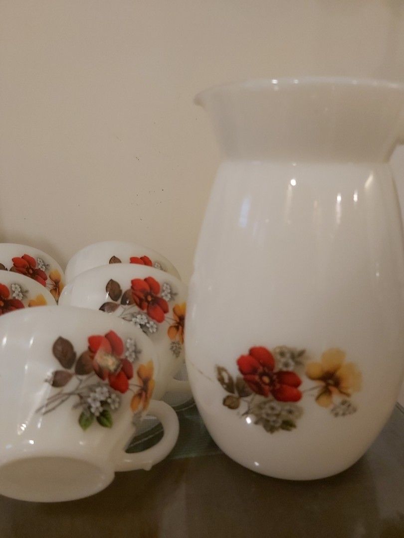 Vintage milk glass cups and jugs, Furniture & Home Living, Kitchenware ...