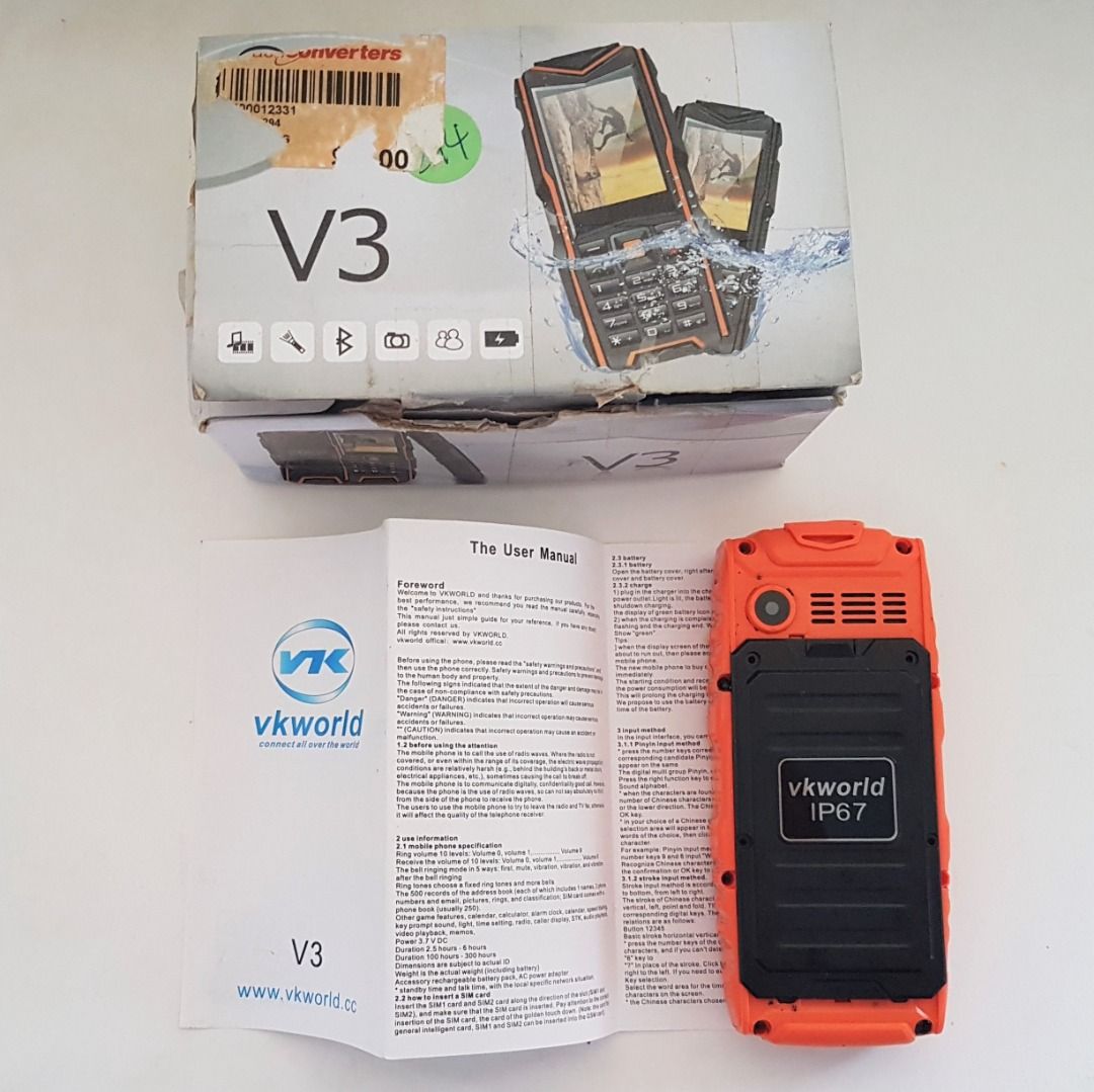 Vintage Mobile Handphone, VKWorld V3 IP67 Phone, with Box and Manual ...
