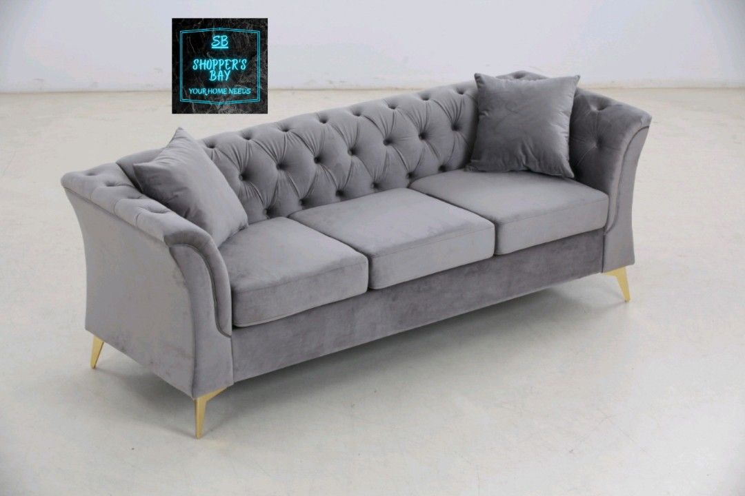 SILVIA Chesterfield Sofa 3 seater Grey or White, Furniture & Home Living, Furniture, Sofas on ...