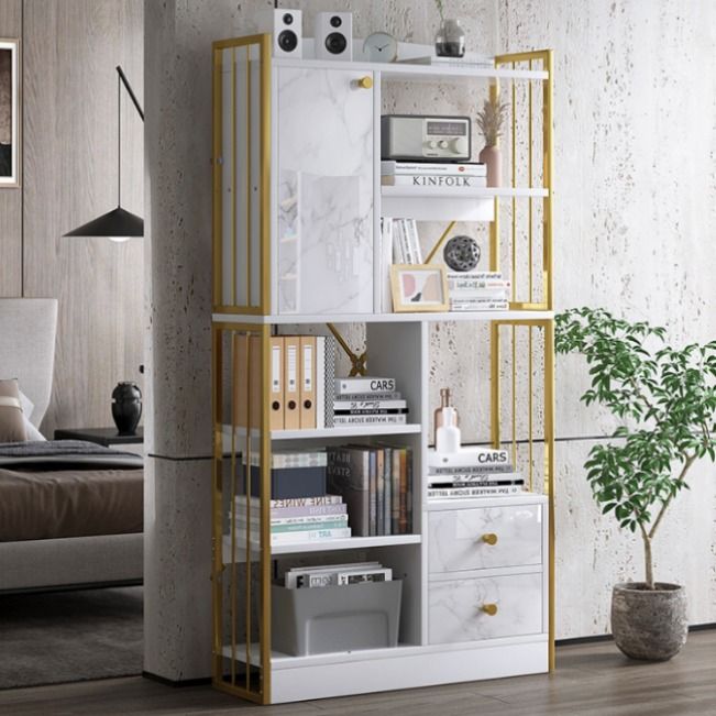 White Marble Print Book cabinet Household Storage cabinet Storage ...