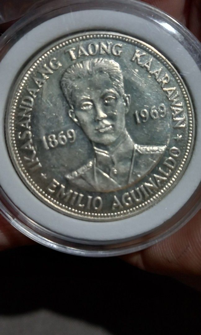 1969 emilio aguinaldo Piso commemorative silver coin, Hobbies & Toys ...