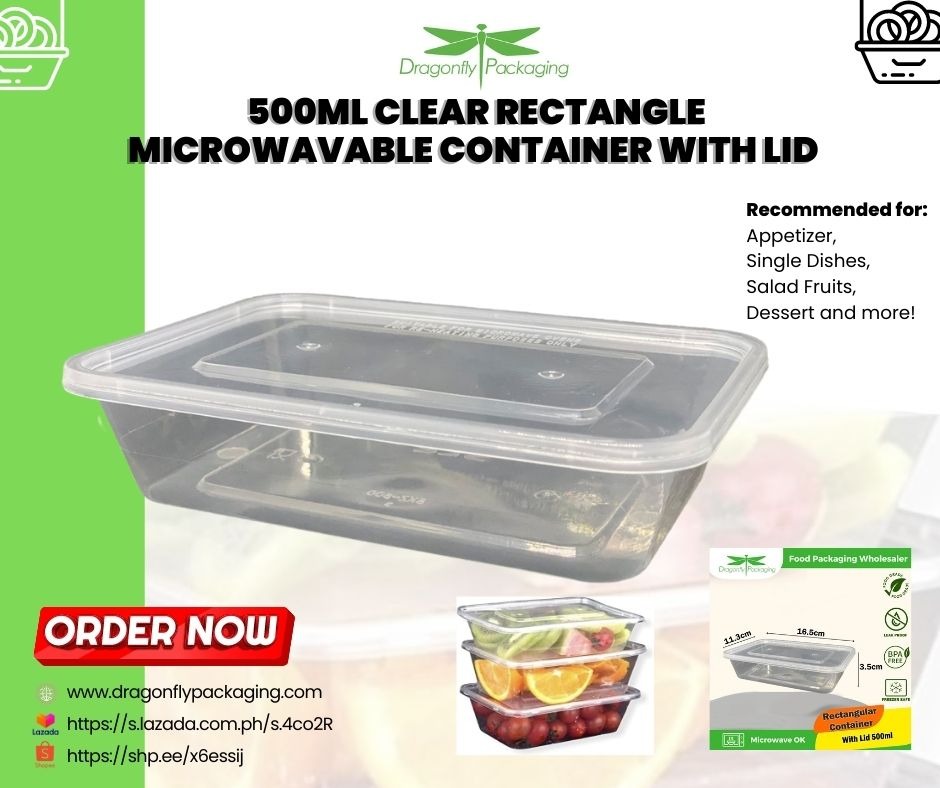 500ml Clear Microwavable container with Lid, Food & Drinks, Packaged ...
