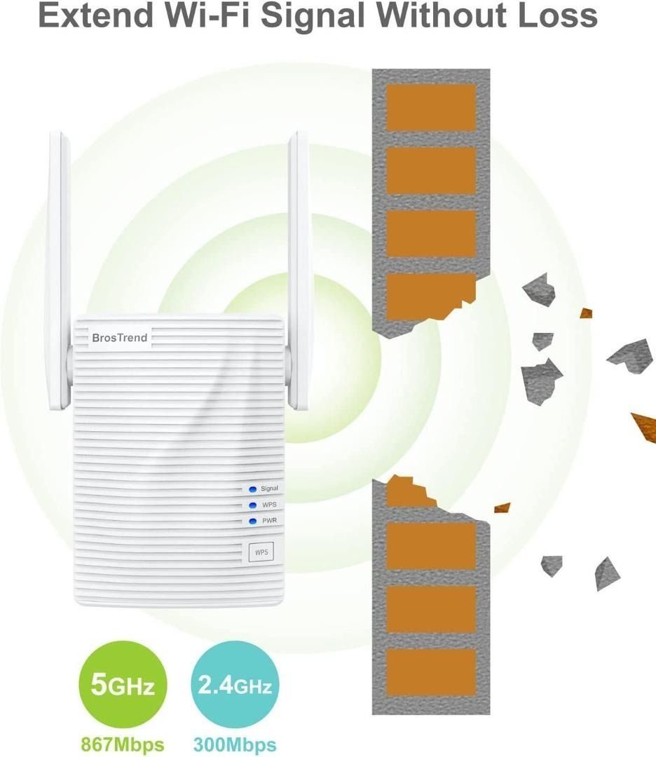 * [B2513] * BrosTrend AC1200 WiFi Extender 5Ghz & 2.4Ghz for Home Wireless Internet Booster ...