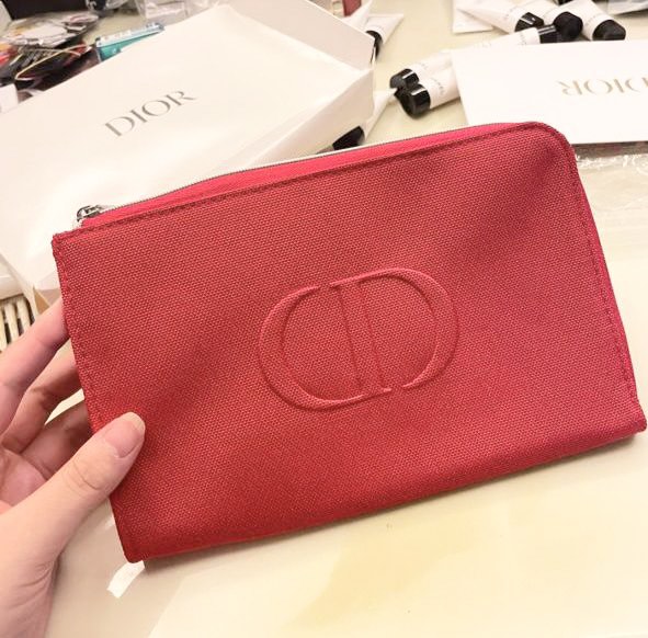 AUTHENTIC Dior red canvas corner zipper clutch bag makeup pouch travel ...