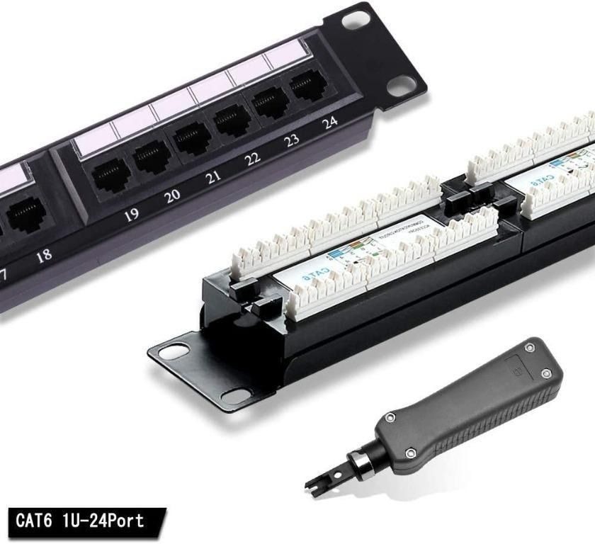 [B646] 24 Port 1U Rack Mountable CAT6 Patch Panel, Pro RJ45 110 Network ...