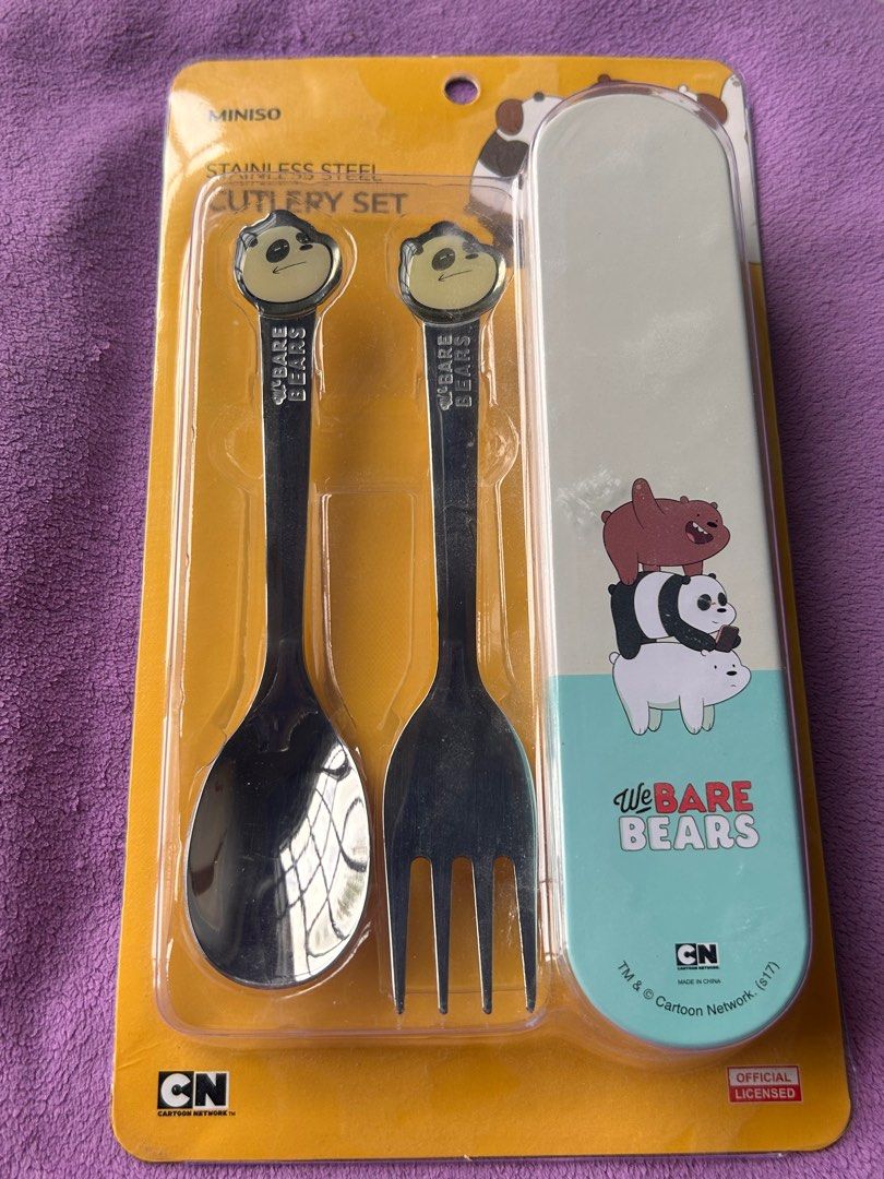 (BRAND NEW) We Bare Bear (Panda) Cutlery Set, Furniture & Home Living ...