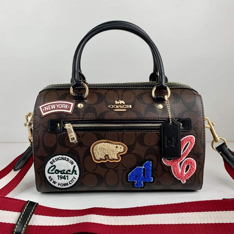 Coach Rowan Satchel In Signature Canvas With Ski Patches, Women's ...