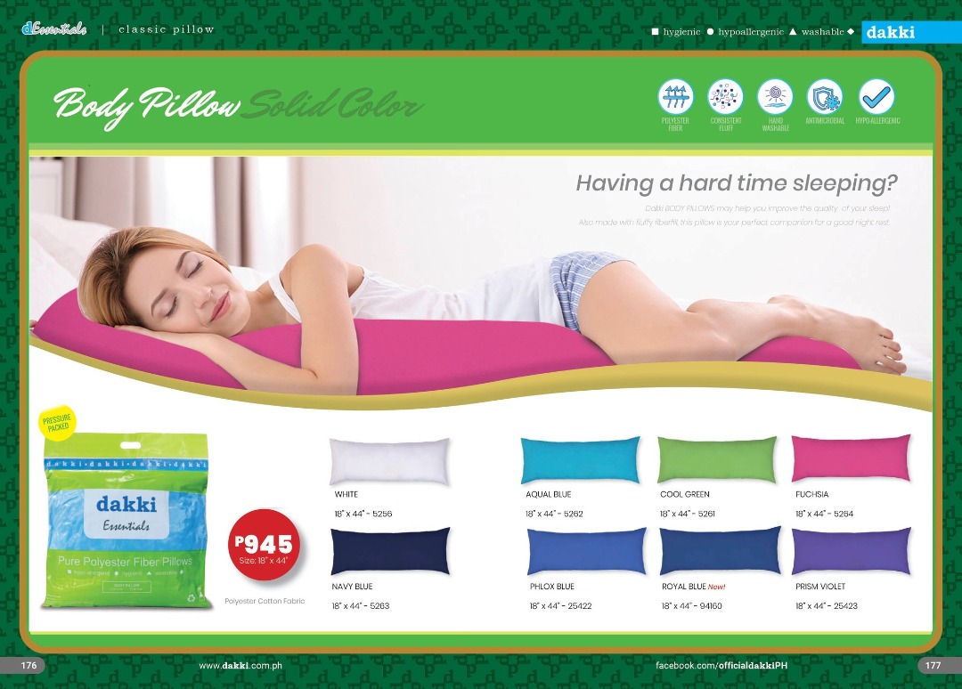 DAKKI ESSENTIALS BODY PILLOW 18" x 44", Furniture & Home Living, Bedding & Towels on Carousell