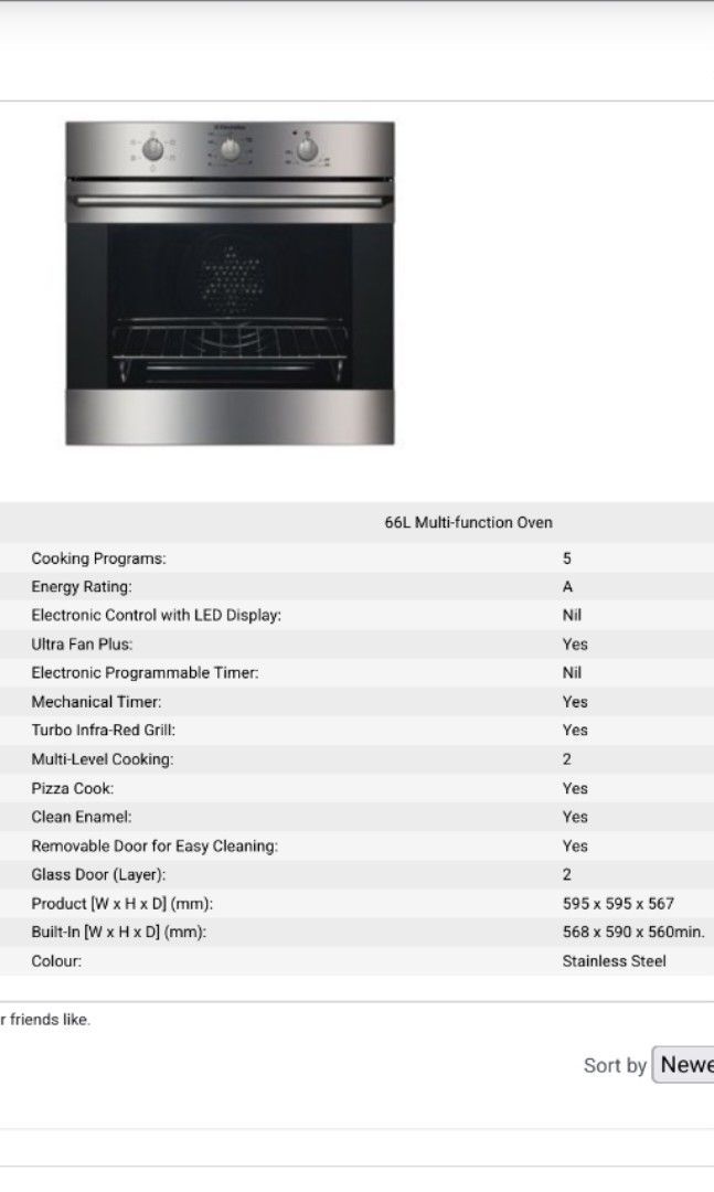 Electrolux Built In Oven, TV & Home Appliances, Kitchen Appliances, Ovens & Toasters on Carousell