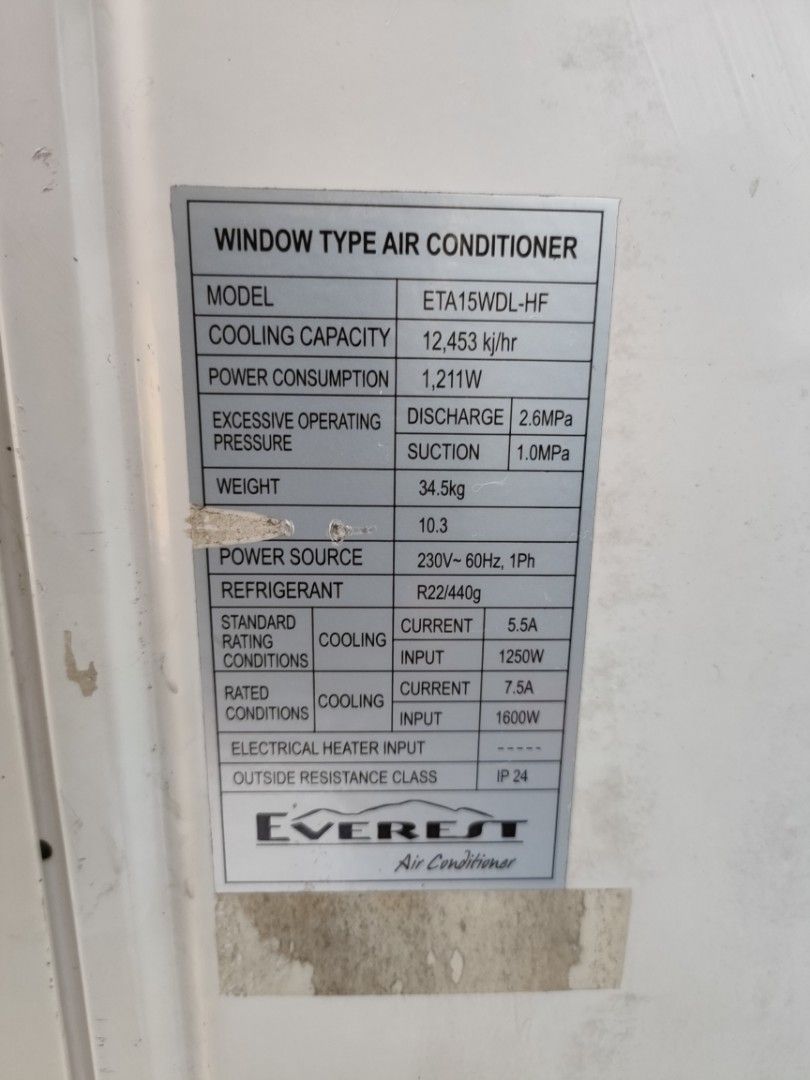 Everest Aircon 1.5HP, TV & Home Appliances, Air Conditioning and ...