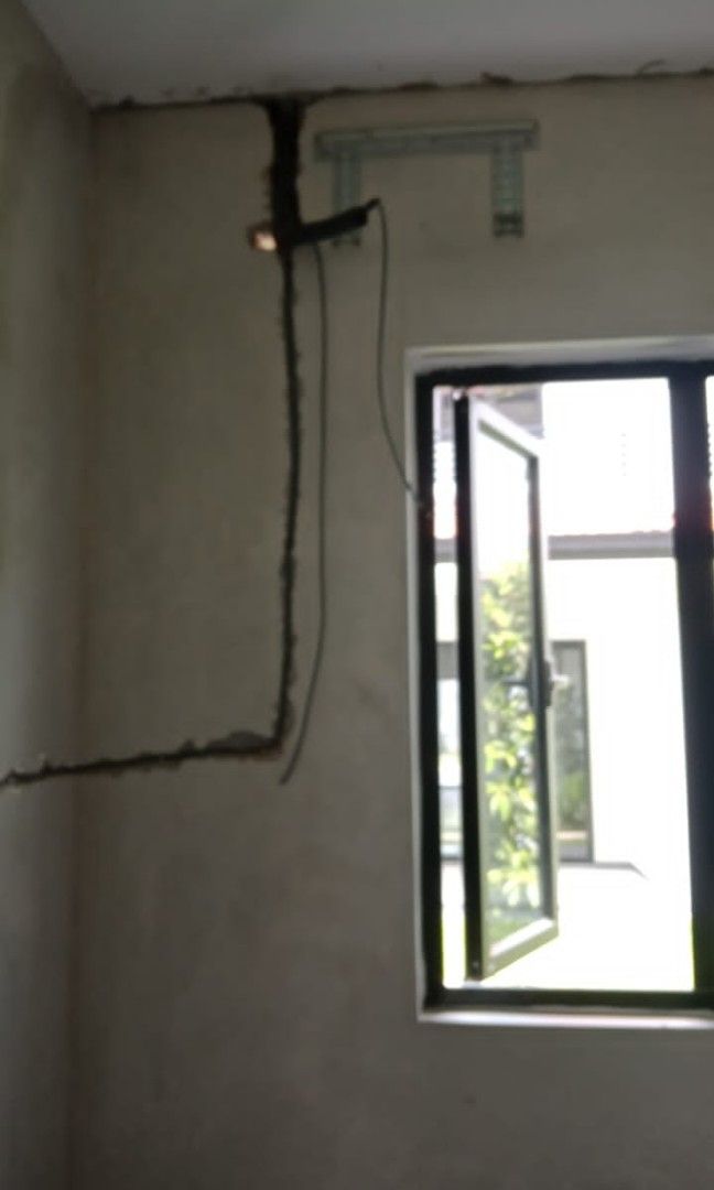Hacking conceal AirCond pipe plaster Ceiling Electrical Wiring work ...