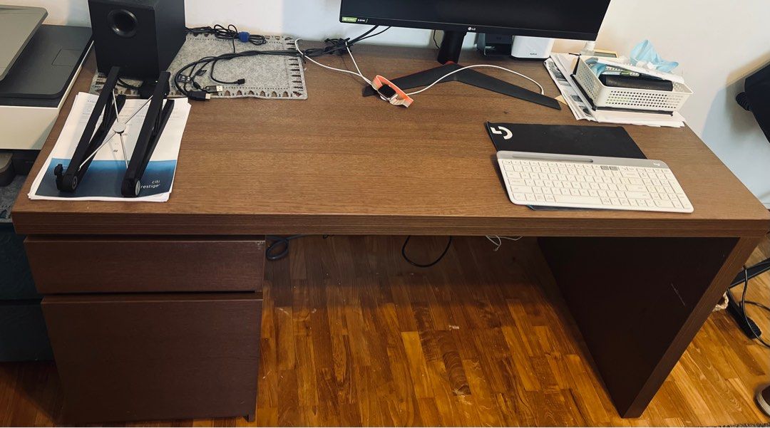 IKEA malm desk with storage, Furniture & Home Living, Furniture, Tables ...