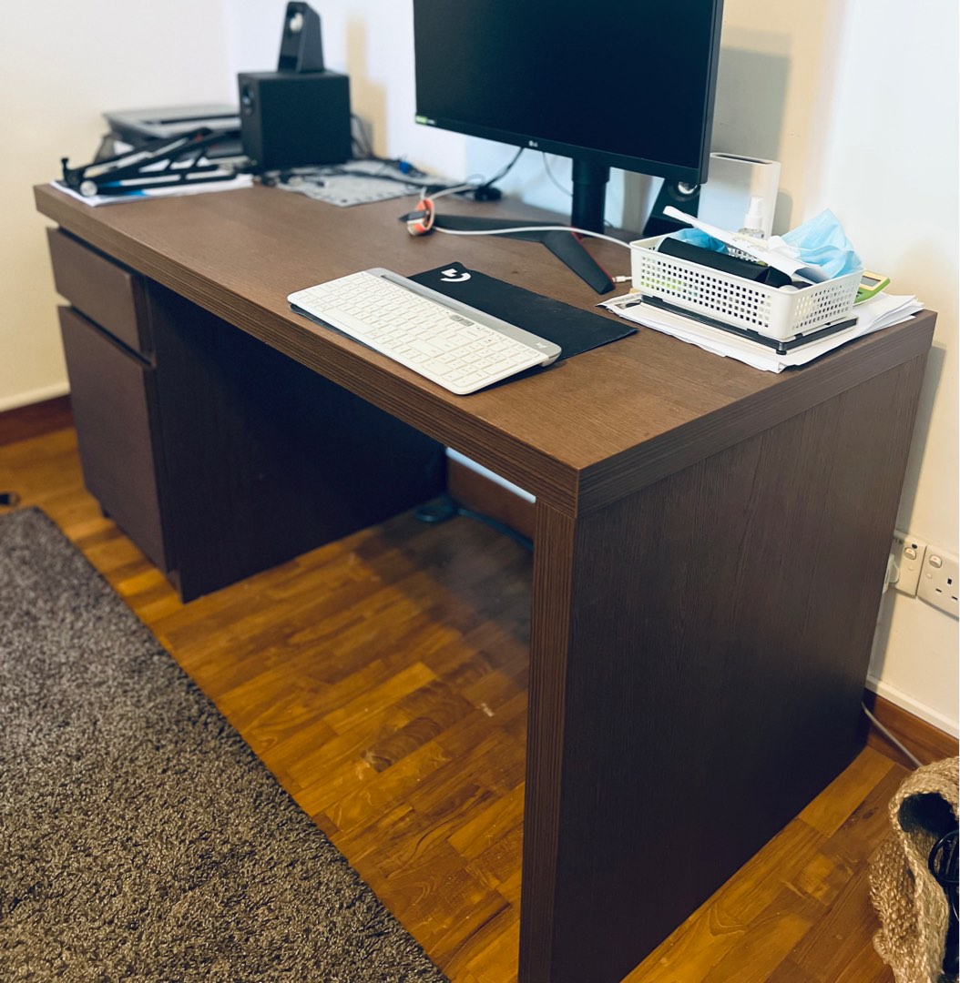 IKEA malm desk with storage, Furniture & Home Living, Furniture, Tables ...