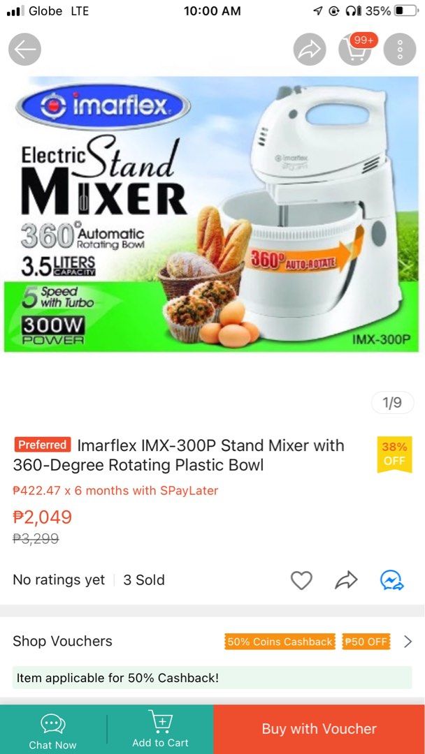 Imarflex IMX-300P Stand Mixer with 360-Degree Rotating Plastic Bowl ...