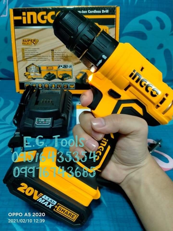 INGCO 20V Li-ion Cordless Drill - (CDLI20011), Commercial & Industrial ...