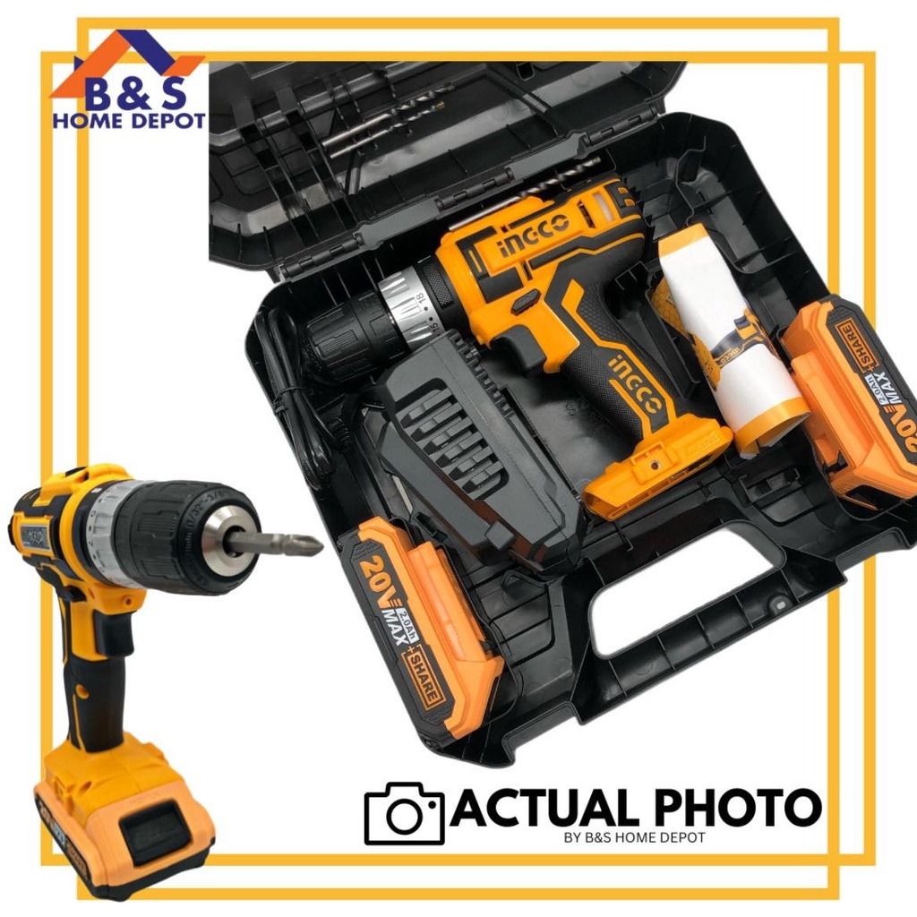 Ingco 20V Li-Ion Cordless Impact Drill P20S POWERSHARE w/2 Batteries ...