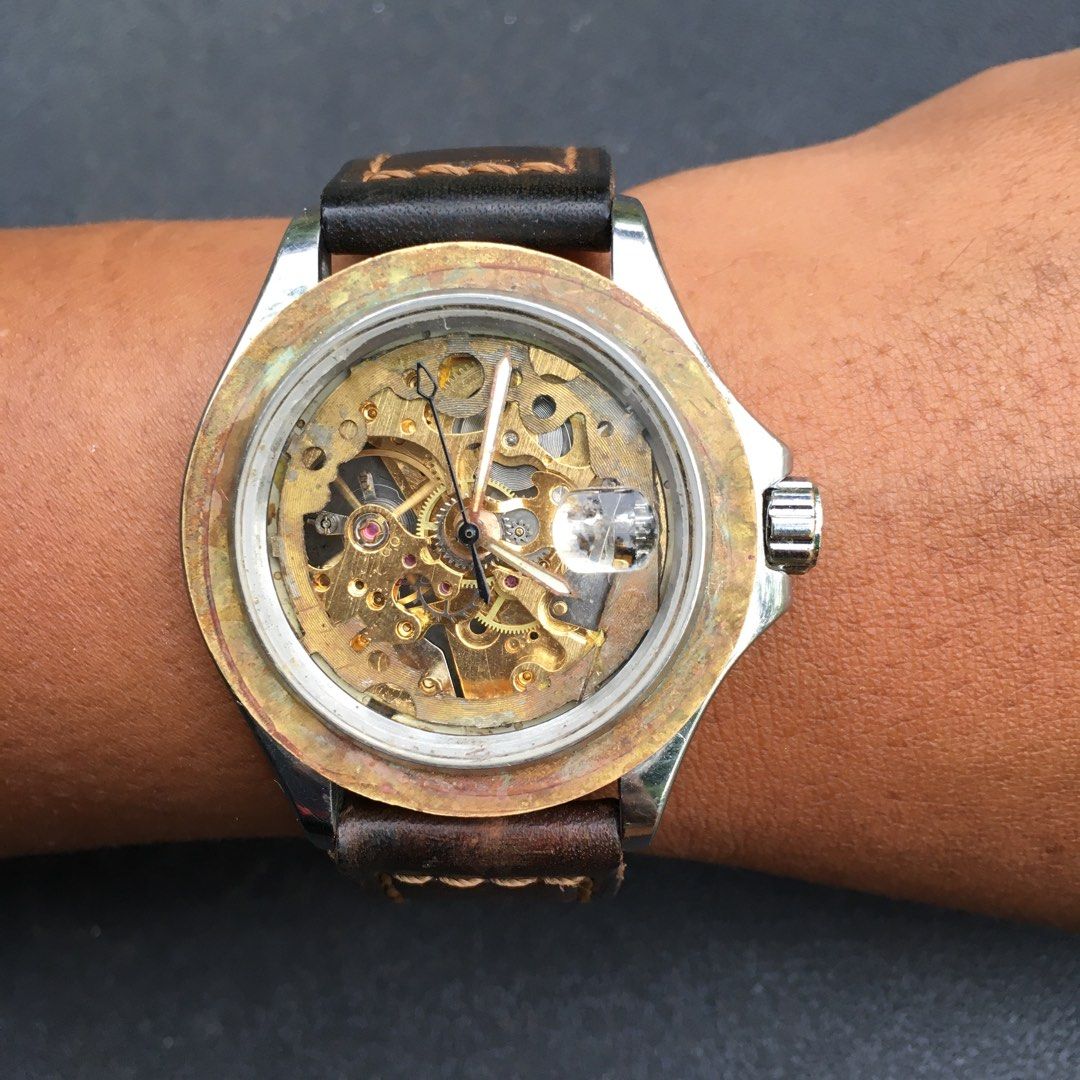 Jam tangan skeleton patina, Fesyen Pria, Jam Tangan di Carousell